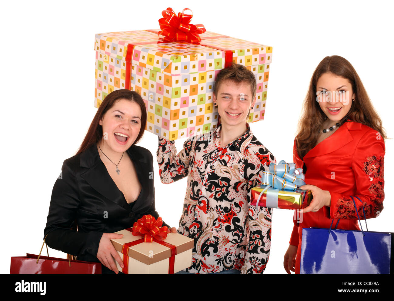 Group of people and gift box Stock Photo - Alamy