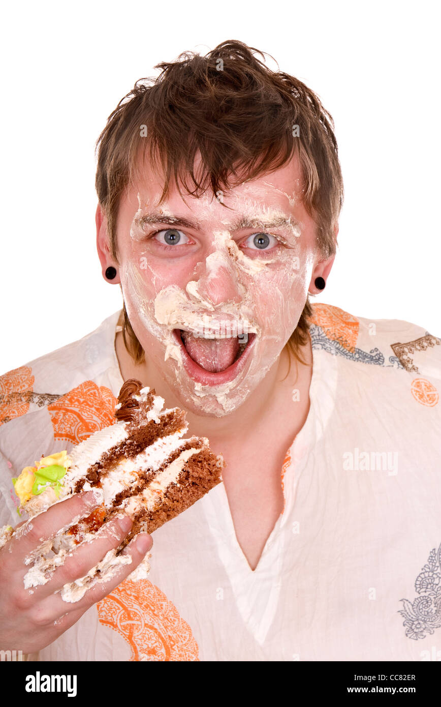 Happy man with cake on birthday Stock Photo - Alamy