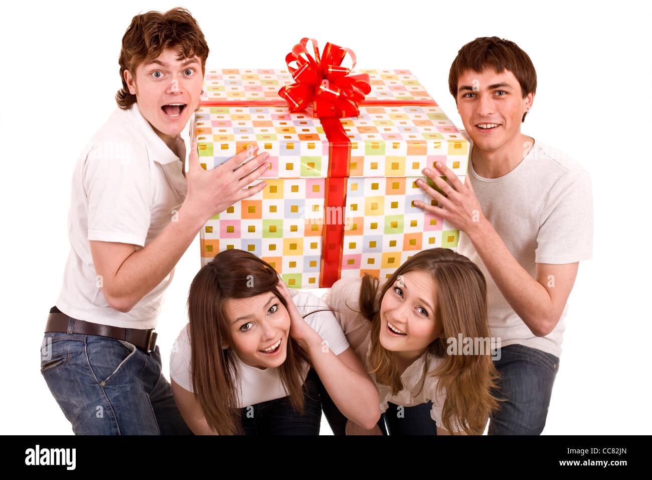 Happy family with gift box Stock Photo - Alamy