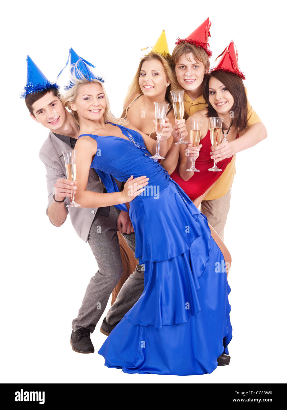 Group of young people in party hat Stock Photo - Alamy