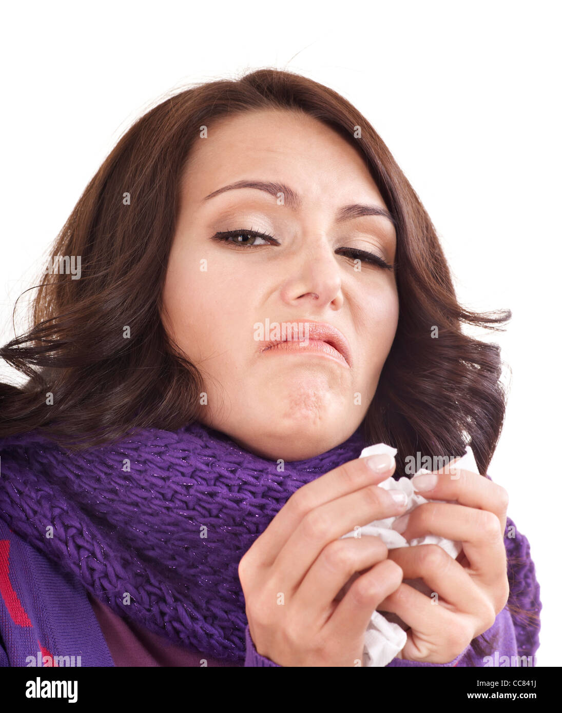 Young woman with having cold. Isolated Stock Photo - Alamy