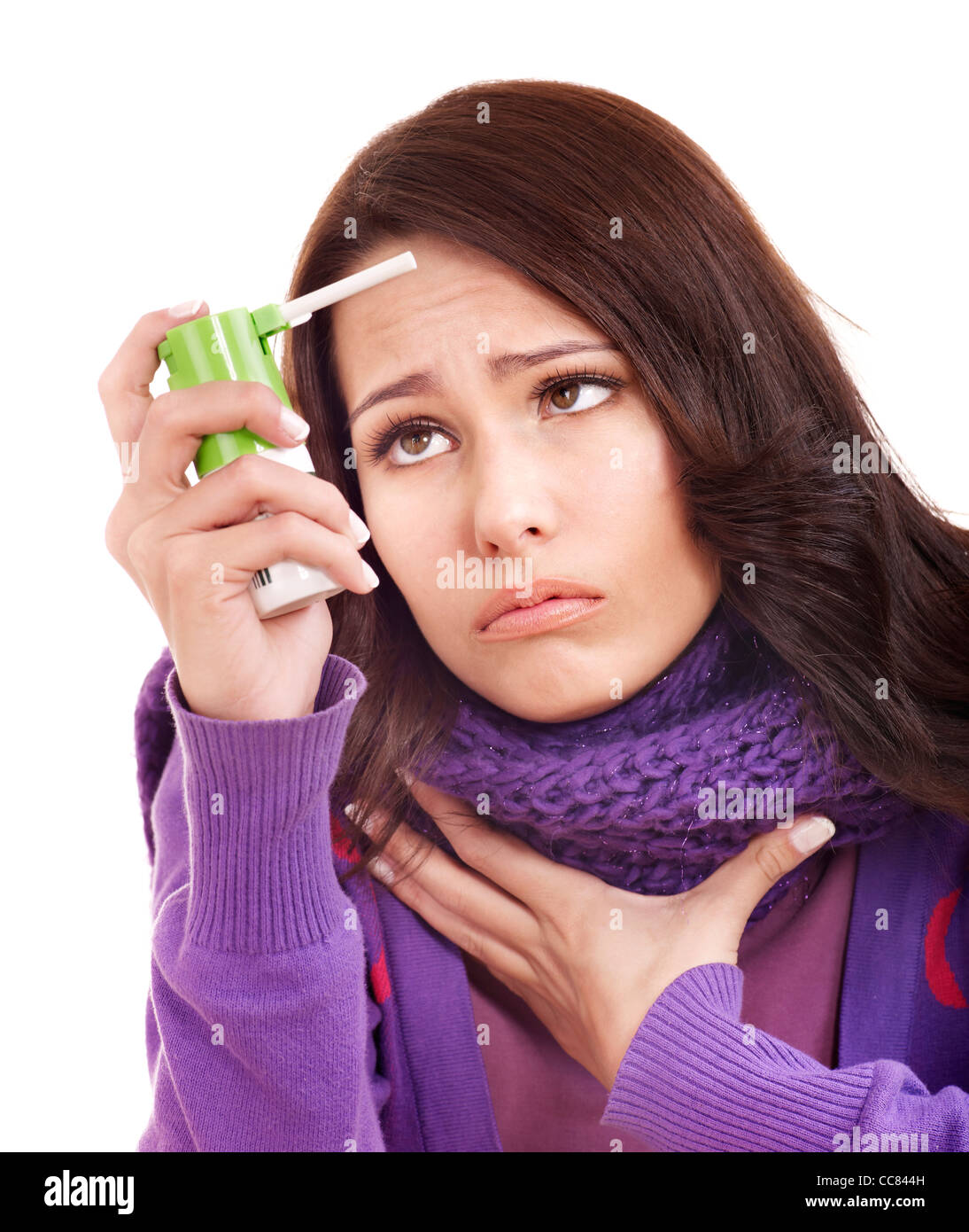 Young woman with having cold. Isolated Stock Photo - Alamy