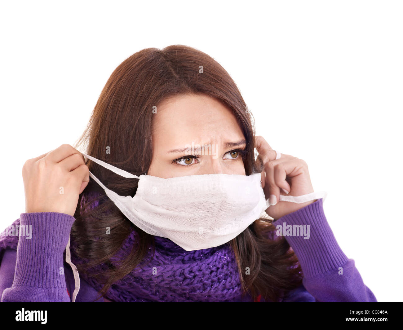 Young woman with having cold. Isolated Stock Photo - Alamy