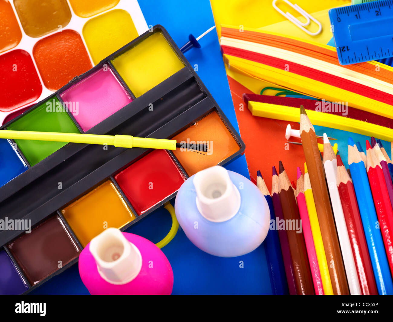 Close up of group art utensils Stock Photo - Alamy
