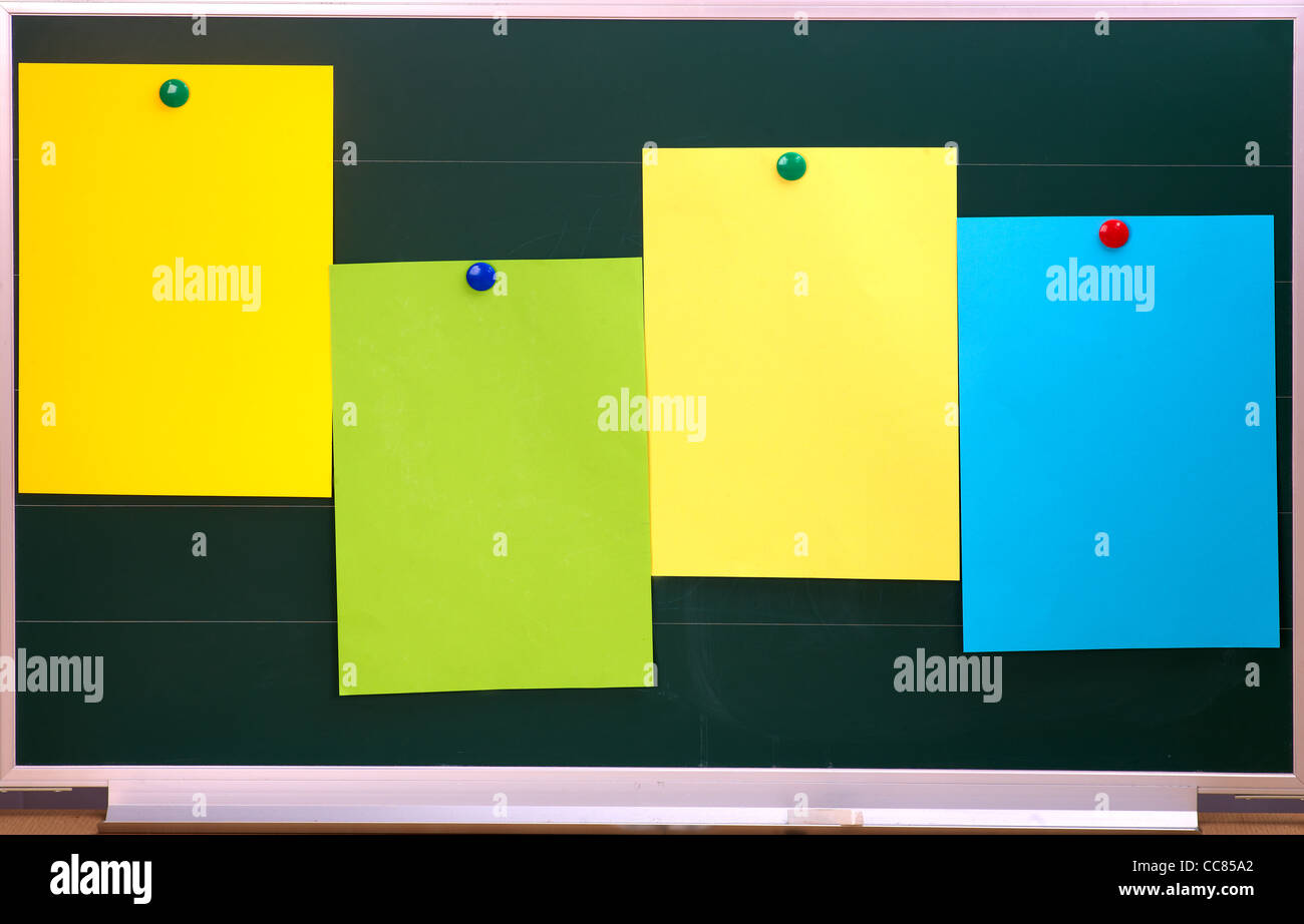 School blackboard with sticky notes Stock Photo - Alamy