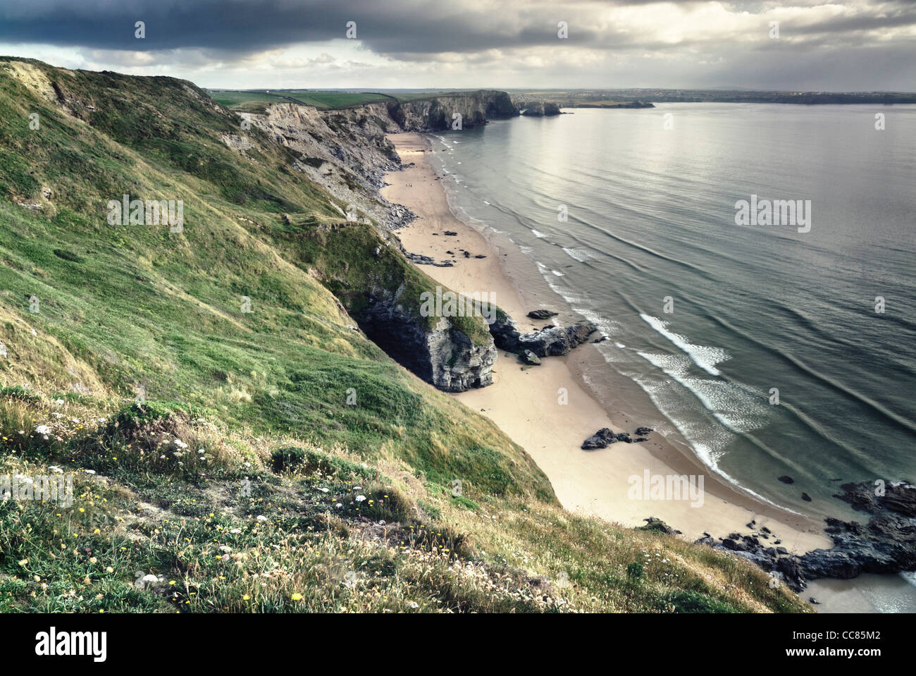 view from clifftops near Watergate Bay, North cornwall coast, england ...