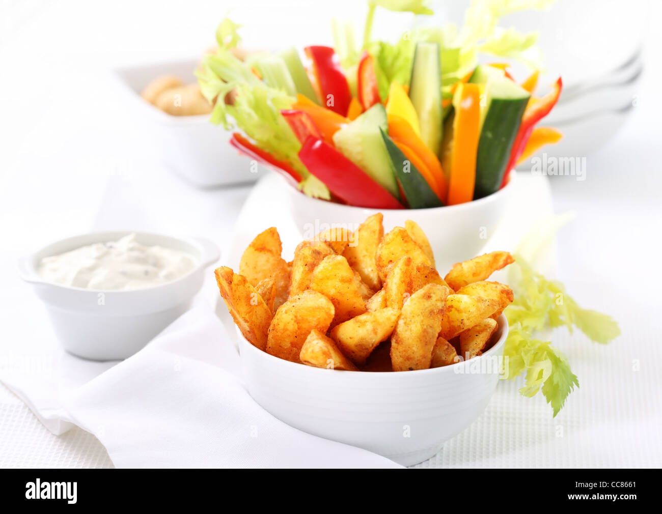 Raw vegetable and wedges with cream cheese dip Stock Photo - Alamy