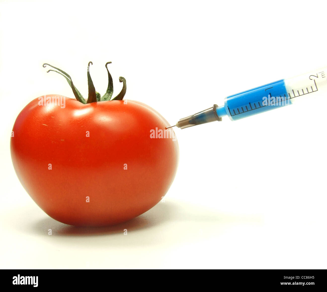 Injection into fresh red tomato Stock Photo - Alamy