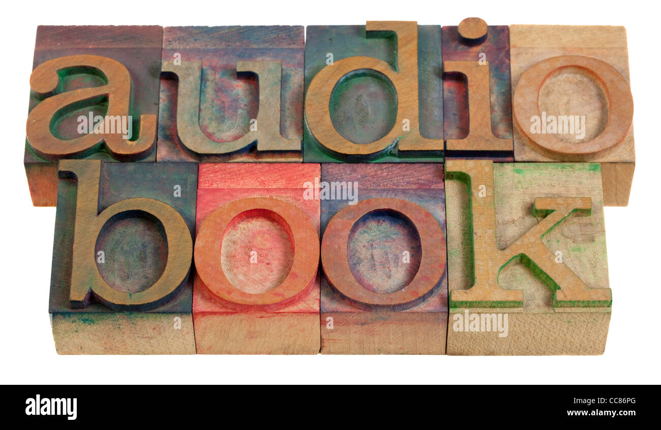 audiobook word in vintage wooden letterpress printing blocks Stock ...