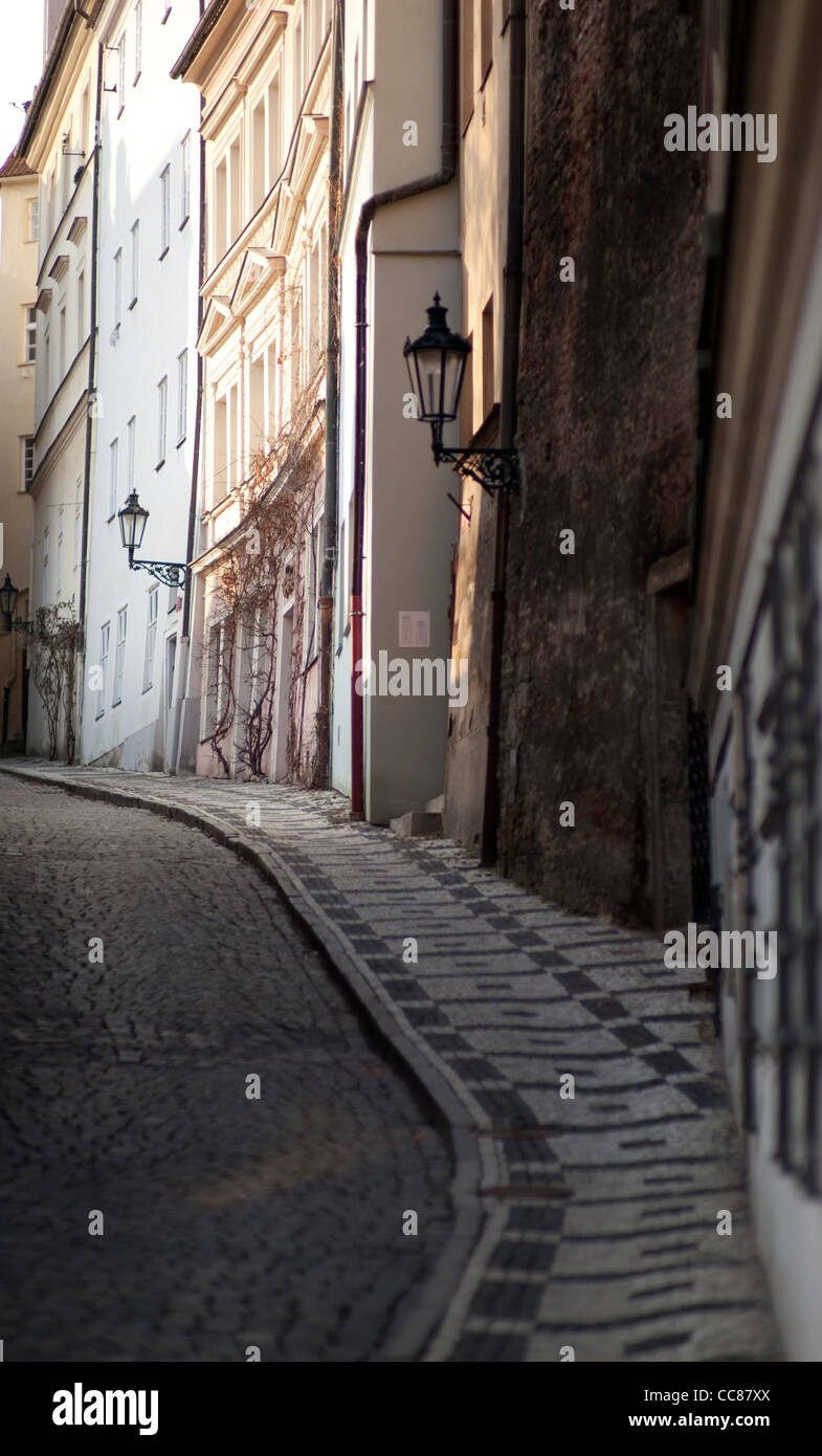 Old cobblestone street in Old Town part of Prague with old architecture ...