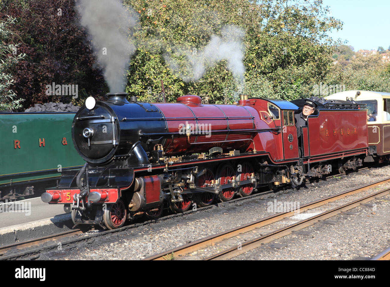 The Romney, Hythe & Dymchurch Railway in the station at Hythe, near ...