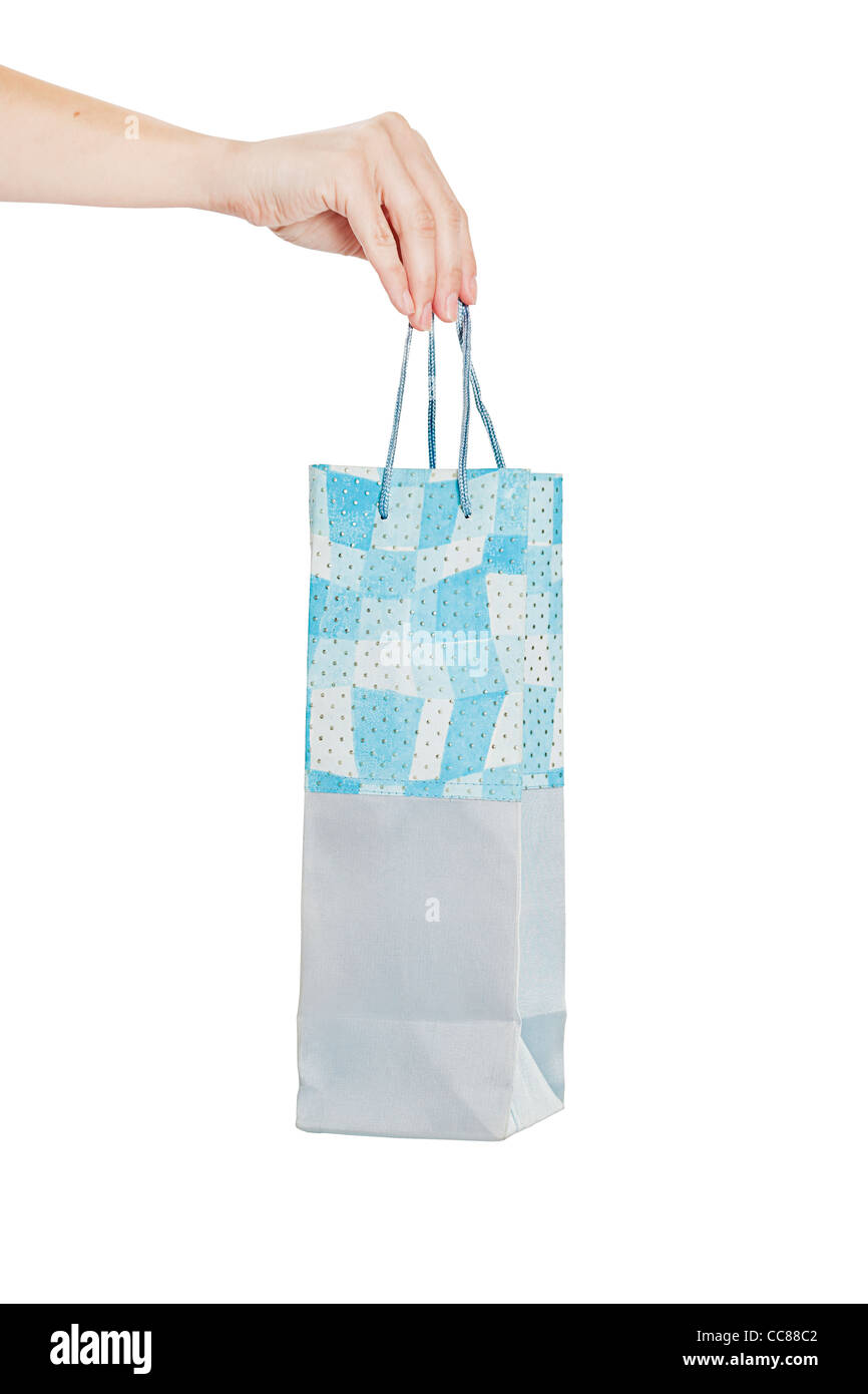 human hand holding pretty blue gift box Stock Photo - Alamy