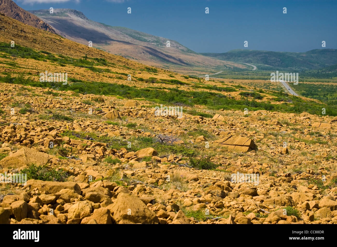View of Highway 431 from a steep hill above the Tablelands Trail in ...