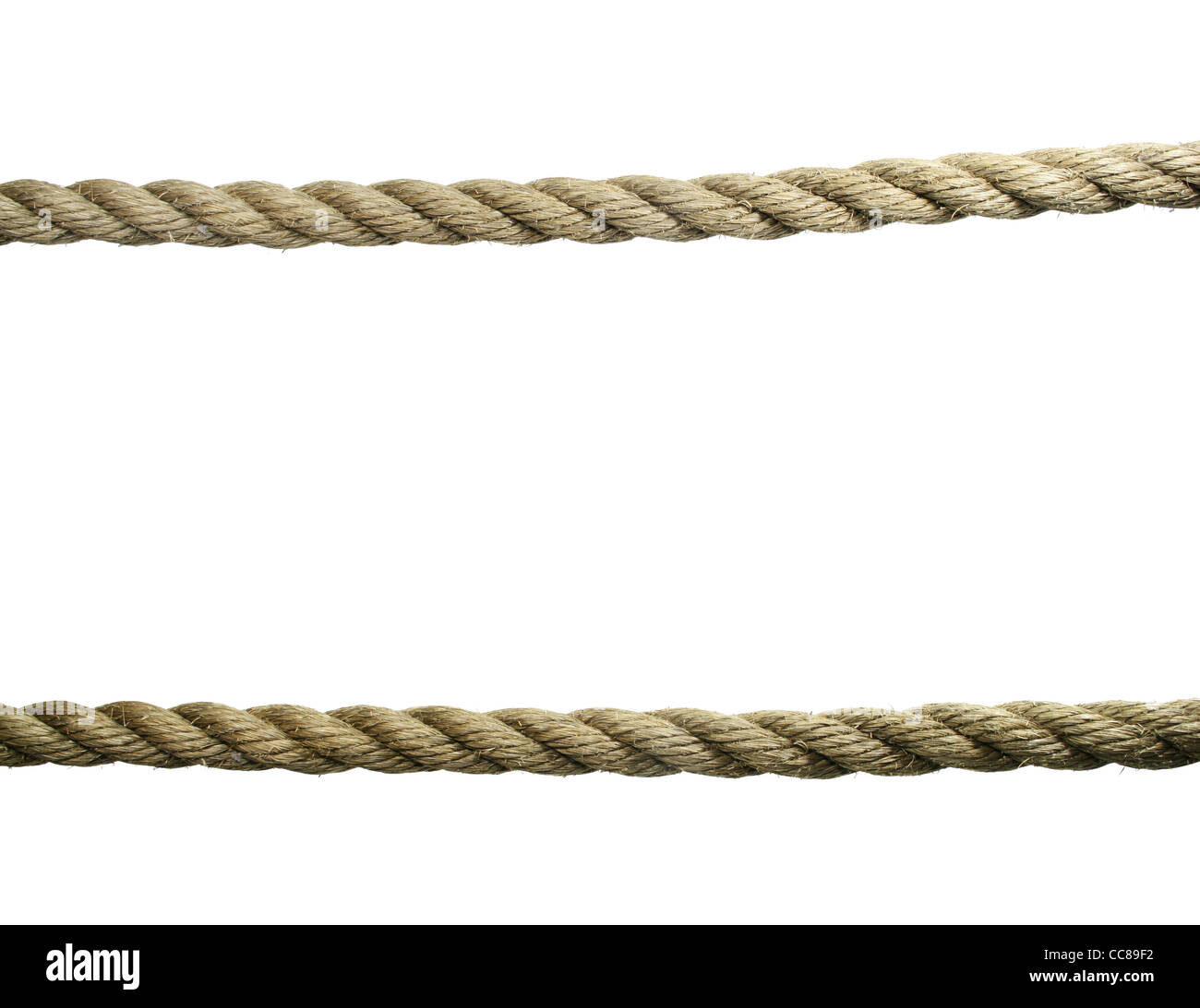 two horizontal old natural fiber ropes isolated on white Stock Photo ...