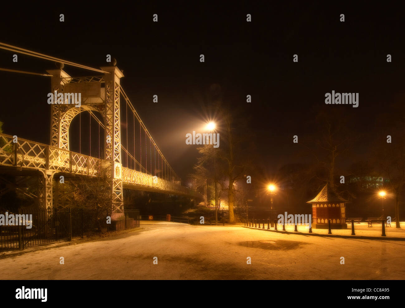 Queens Park footbridge in Chester crossing the River Dee Stock Photo ...