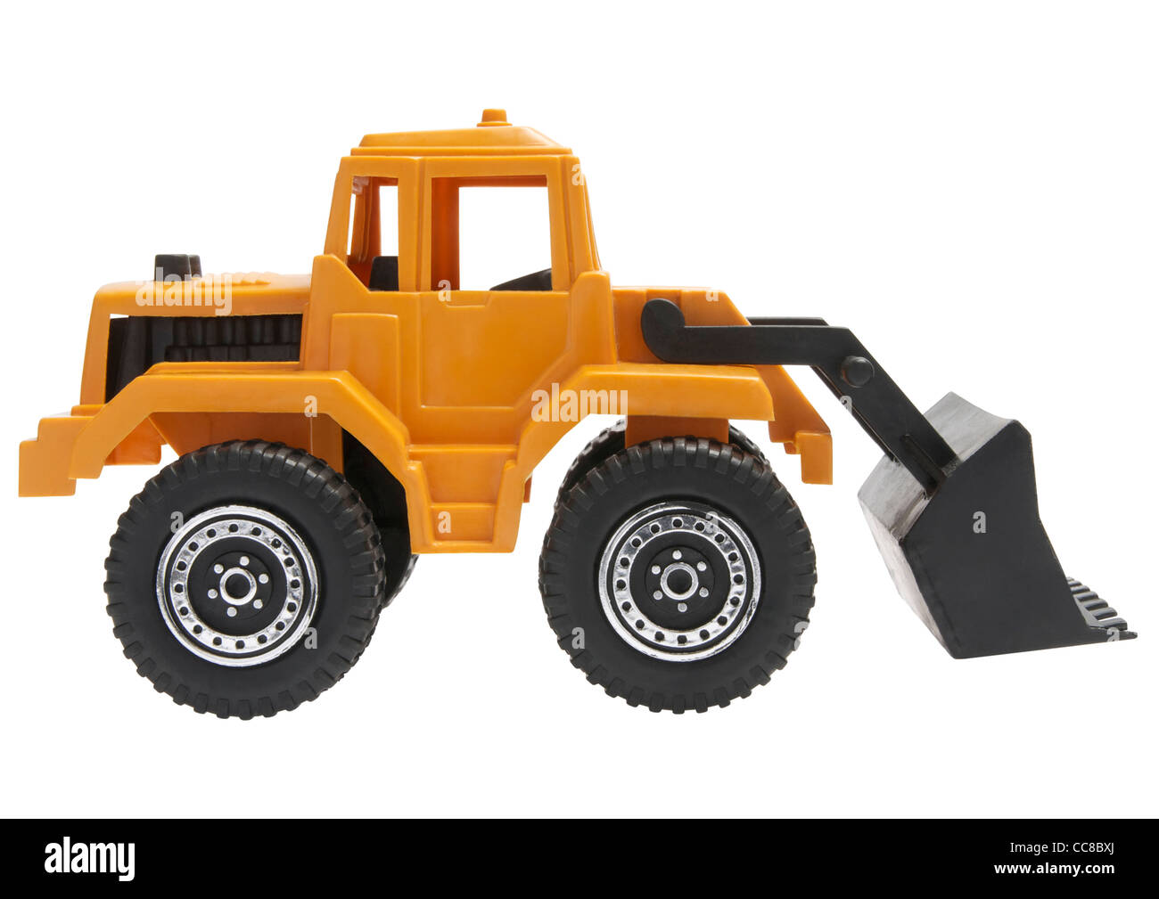Toy digger excavator on white background Stock Photo - Alamy