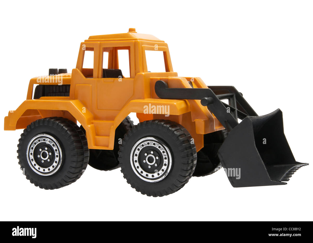 Toy digger excavator on white background Stock Photo - Alamy