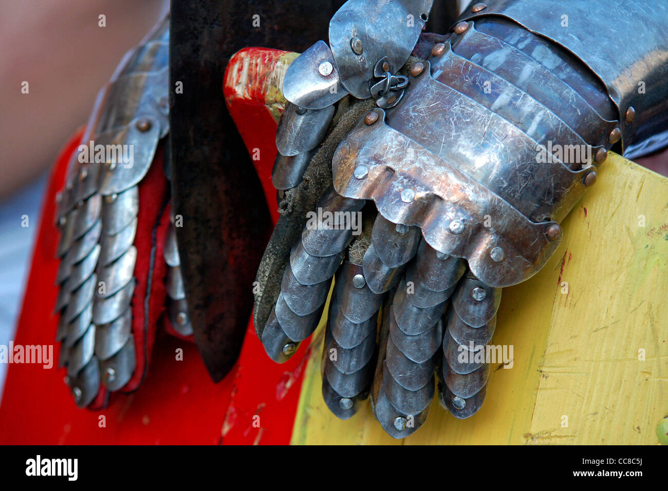 knight metal gloves, ax and defensive shield Stock Photo - Alamy