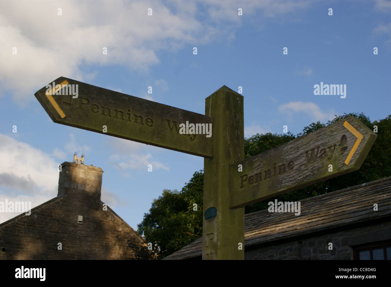 Footpath sign on the Pennine Way at Low Birk Hatt farm, Baldersdale ...