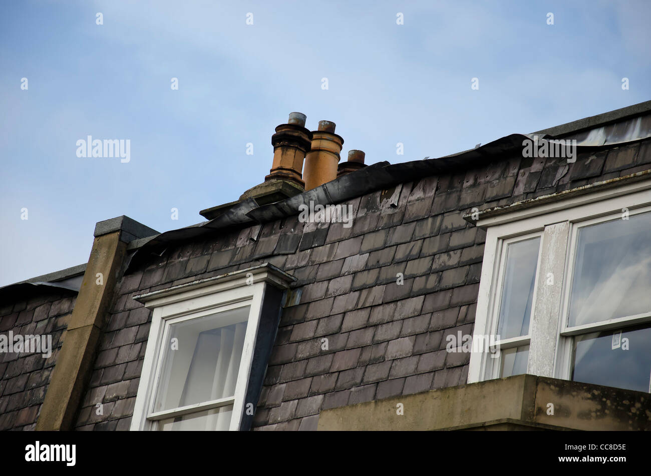 Storm damage to a roof in Central Edinburgh, Scotland Stock Photo - Alamy