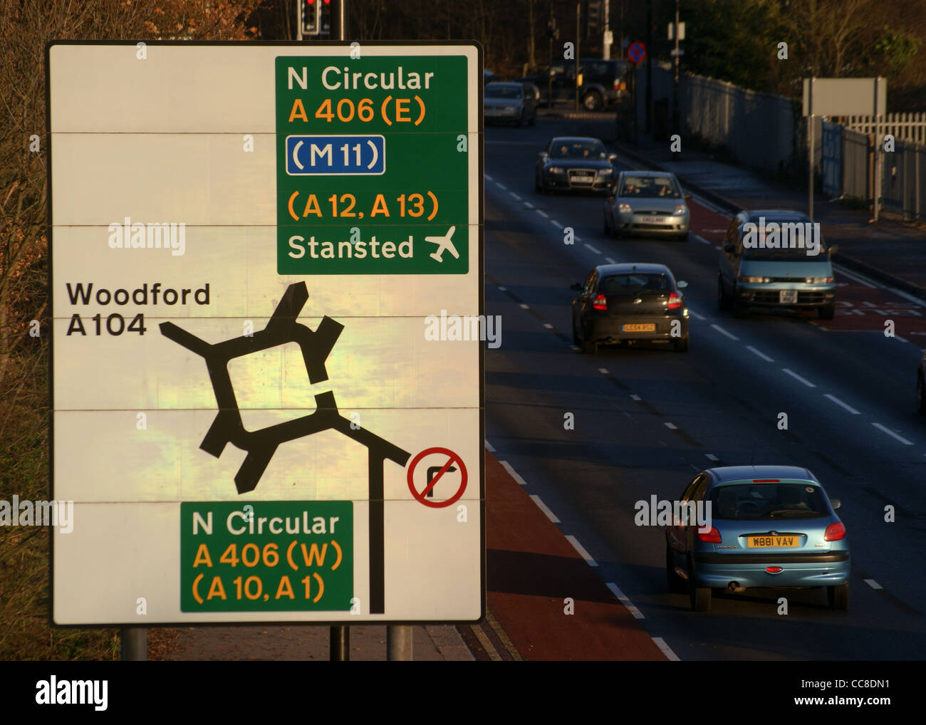 Road sign on Forest Road, Walthamstow, at the junction with A406 North ...