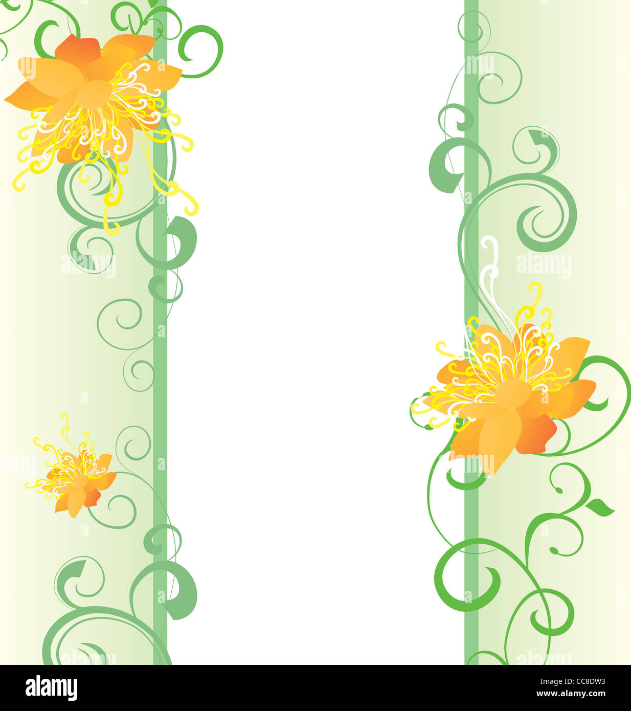 green flourishes and orange flowers fantasy vector frame Stock Photo ...