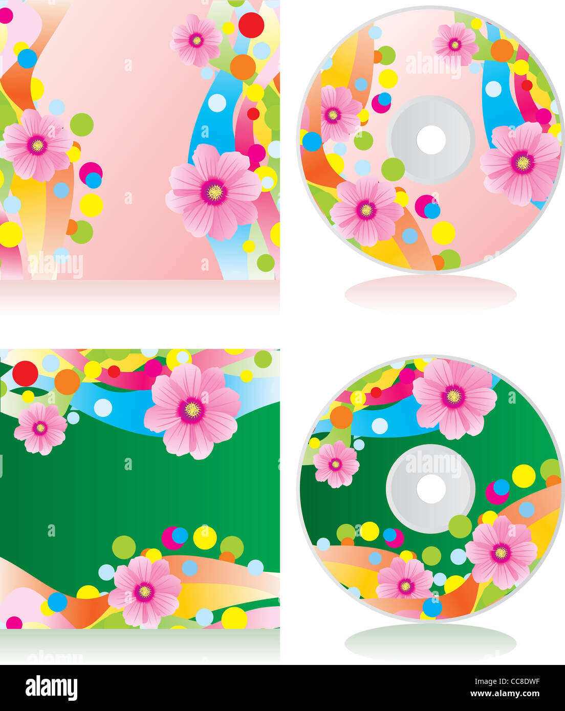 vector disc covers set with waves and flowers spring style Stock Photo ...