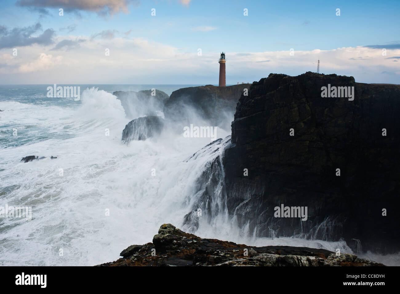 Large winter waves crash against cliffs at Butt of Lewis, Isle of Lewis ...