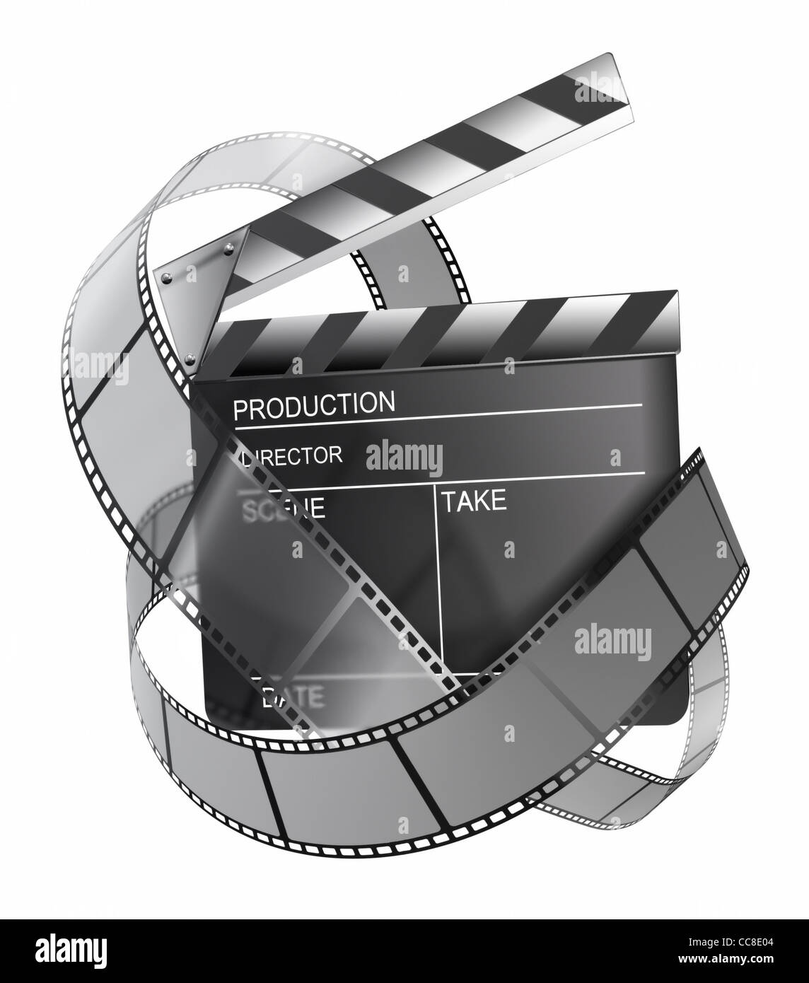 Clapboard and film strip Stock Photo - Alamy