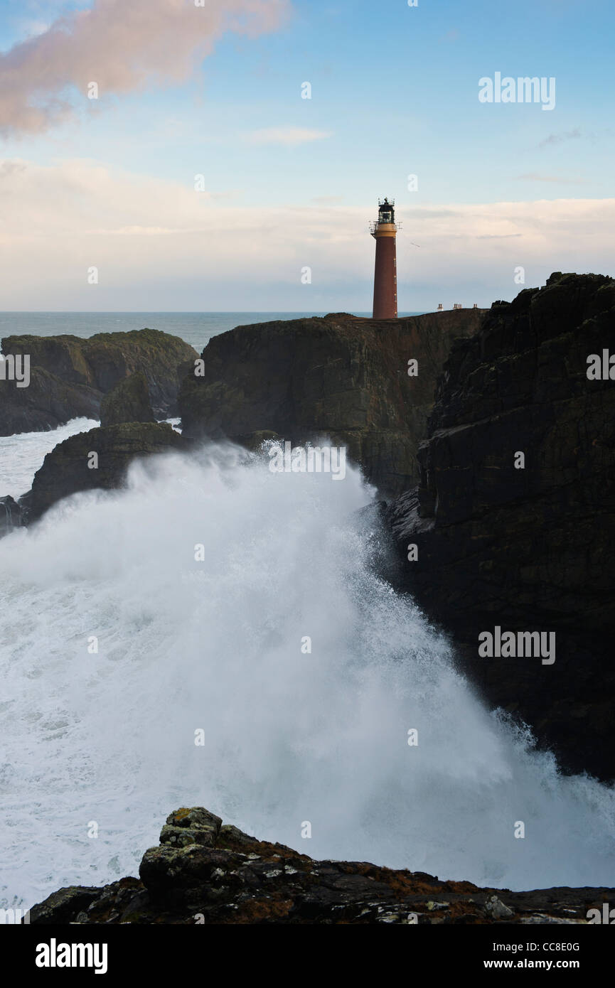 Large winter waves crash against cliffs at Butt of Lewis, Isle of Lewis ...