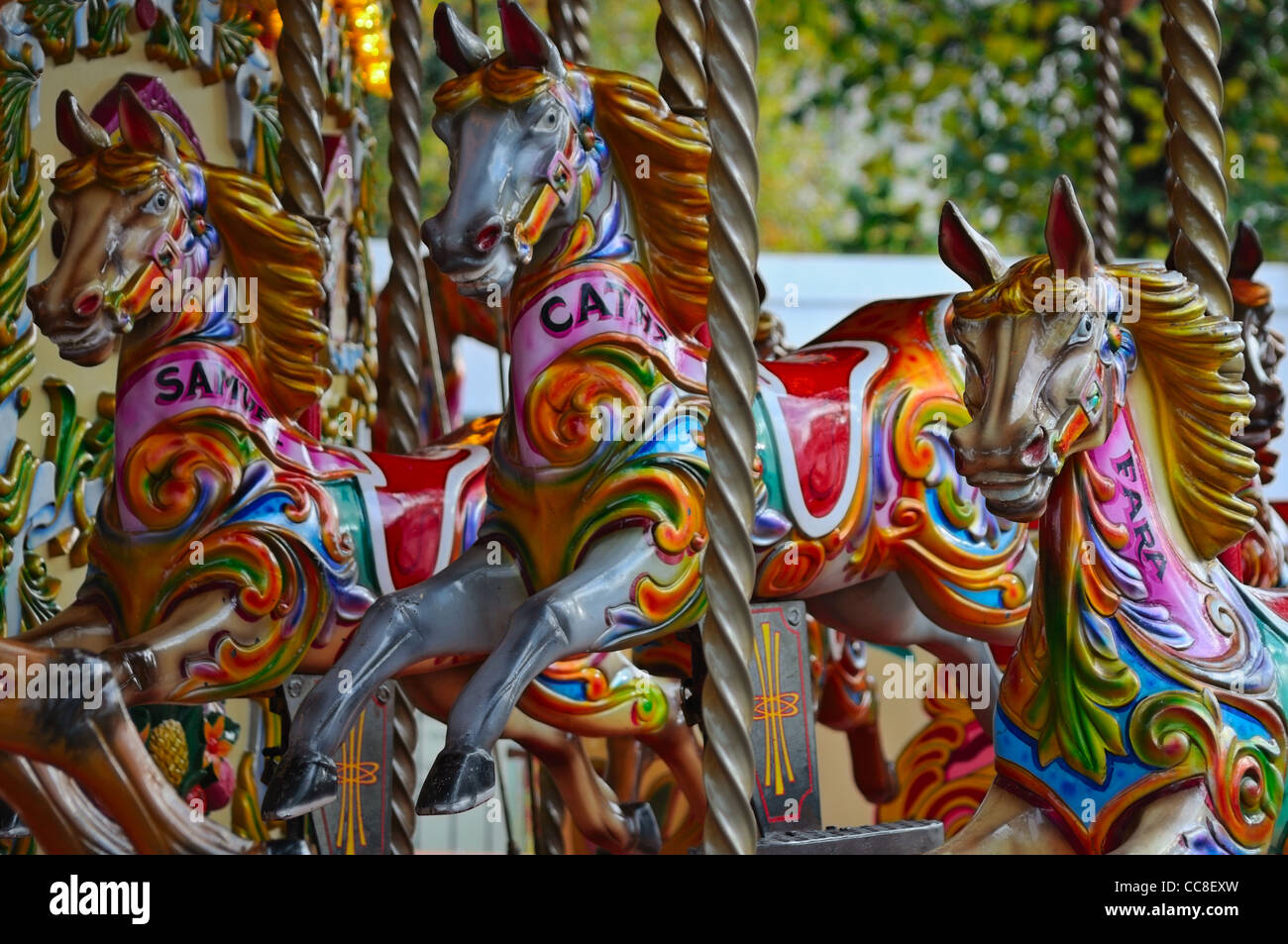 Carousel Horses on a traditional Fun Fair Ride Stock Photo - Alamy
