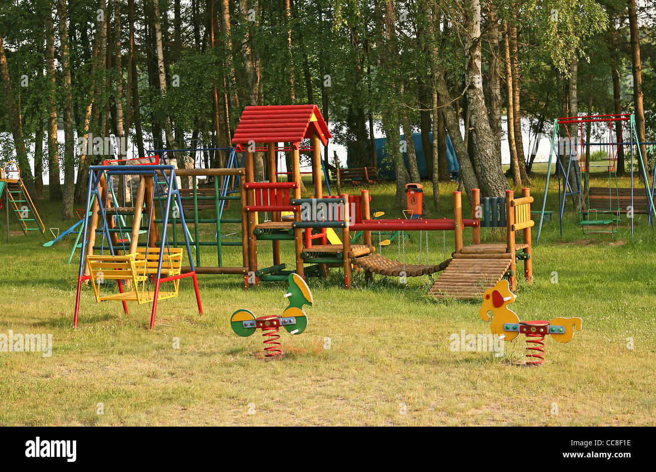 A big wooden children playground equipment Stock Photo - Alamy