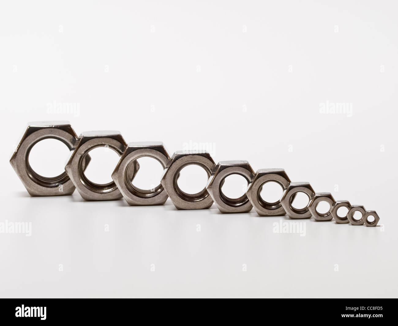 ein kompletter Satz Muttern nebeneinander| a complete Set of screw nuts ...