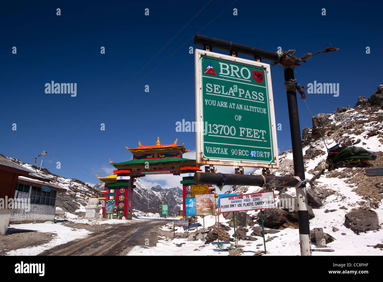 India, Arunachal Pradesh, Sela Pass, high altitude road passing under ...