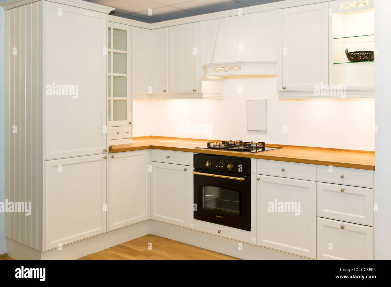 White modern kitchen in rustic romantic style Stock Photo - Alamy