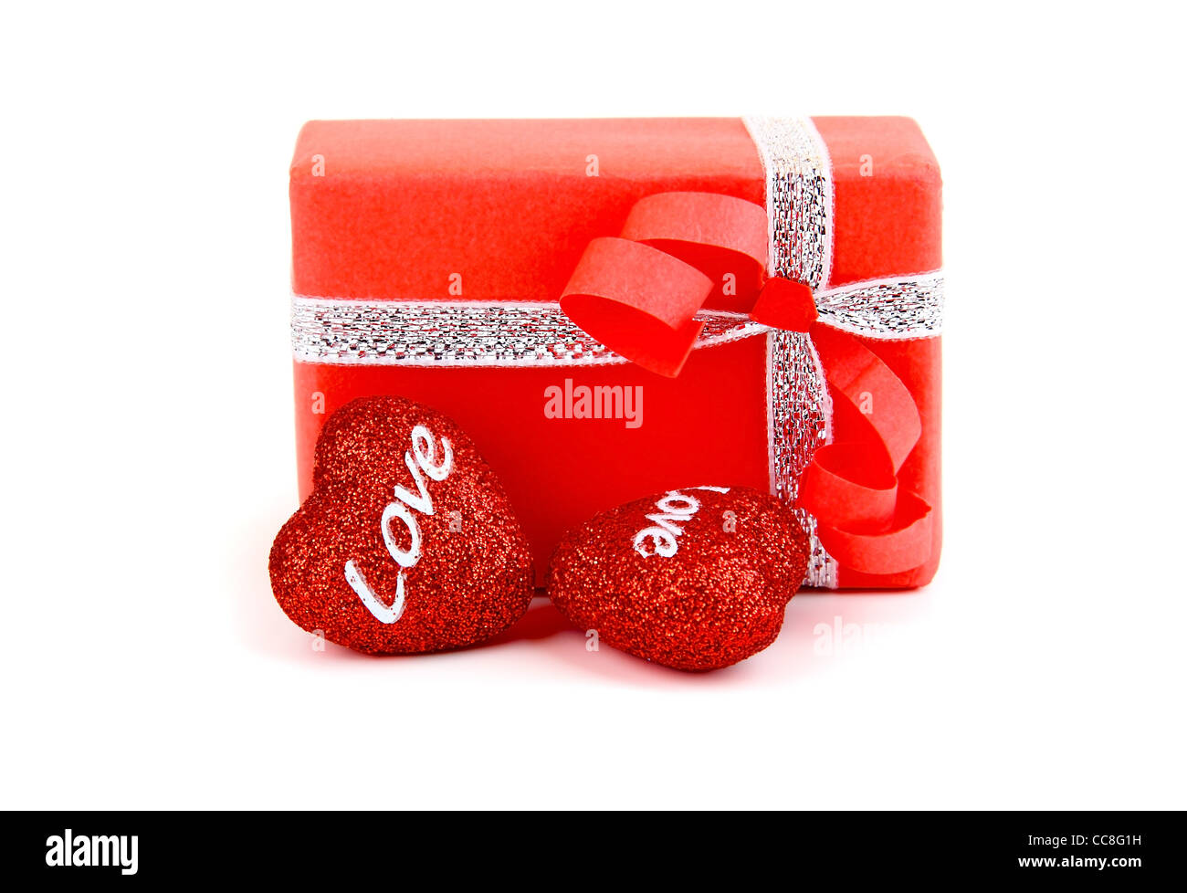 Red romantic gift box with hearts isolated on white background ...