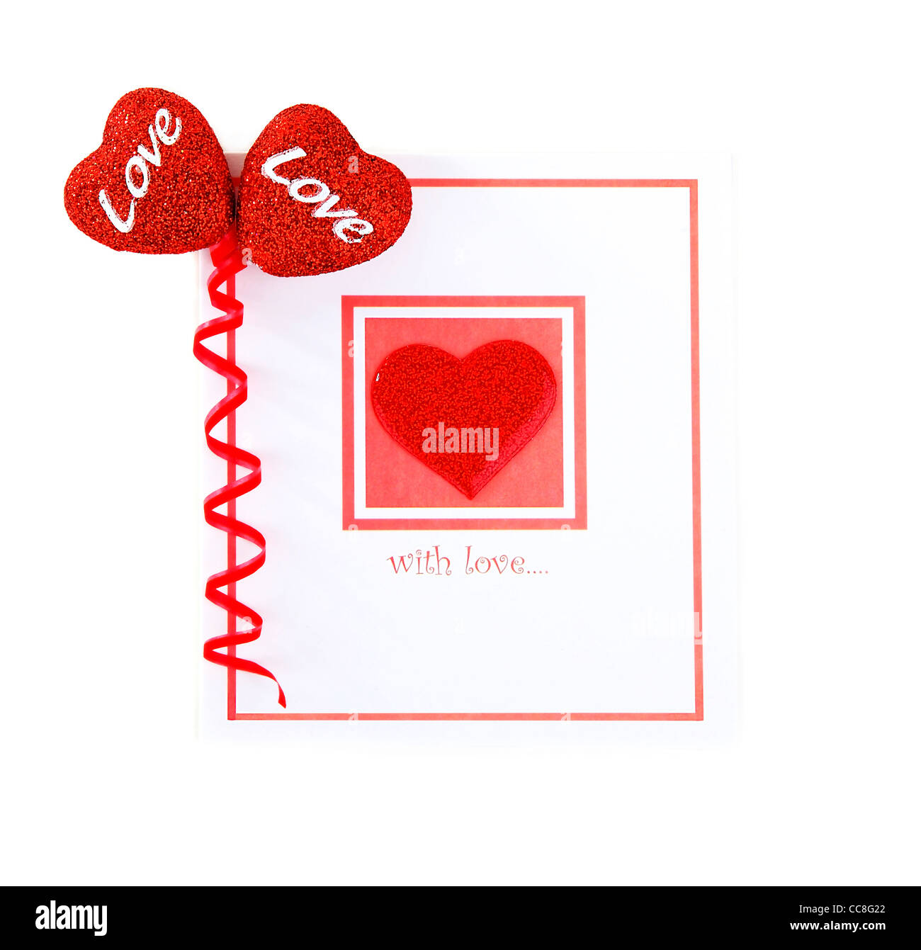 Blank card with red heart isolated on white background, conceptual ...