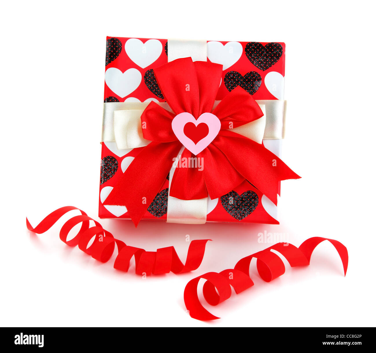 Red romantic gift box with heart isolated on white background ...