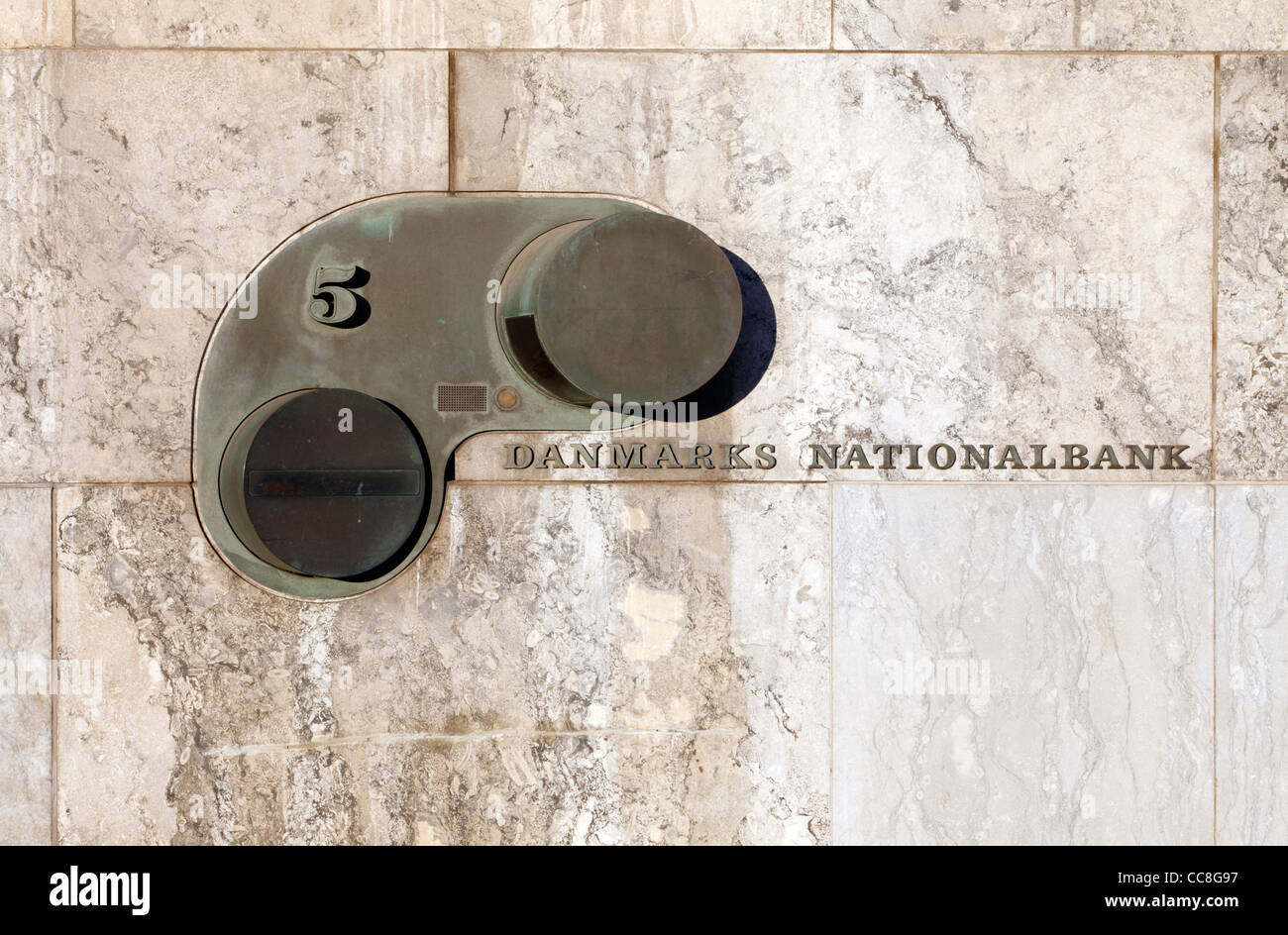 The logo at the entrance to the Central Bank, the National Bank of ...