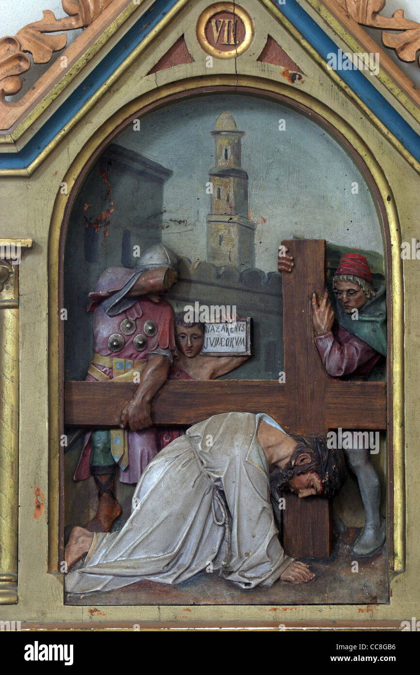 7th Stations of the Cross, Jesus falls the second time Stock Photo - Alamy