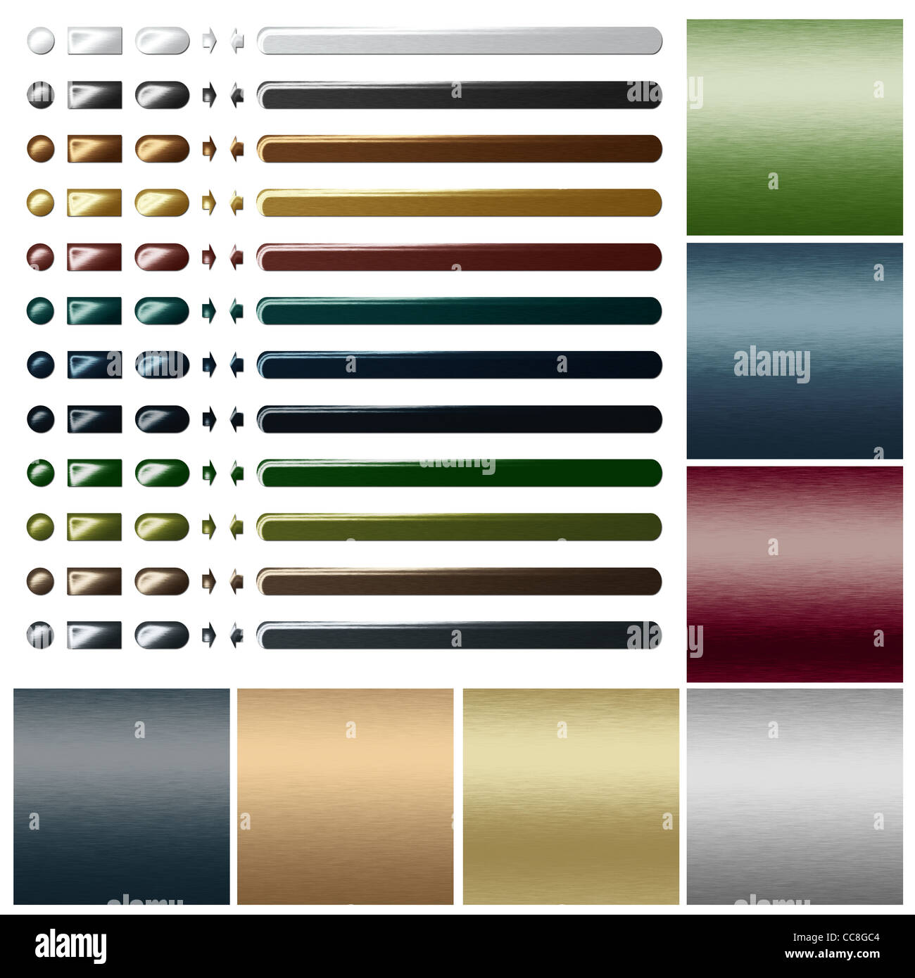 set of metal buttons and textures for web design Stock Photo - Alamy
