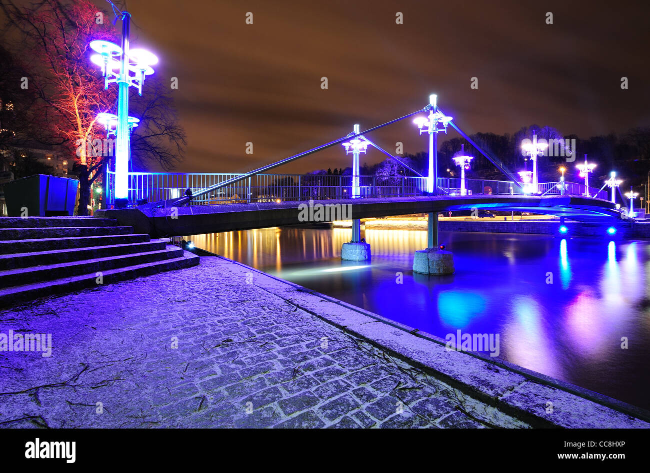 Night bridge over Aura river in Turku Stock Photo - Alamy
