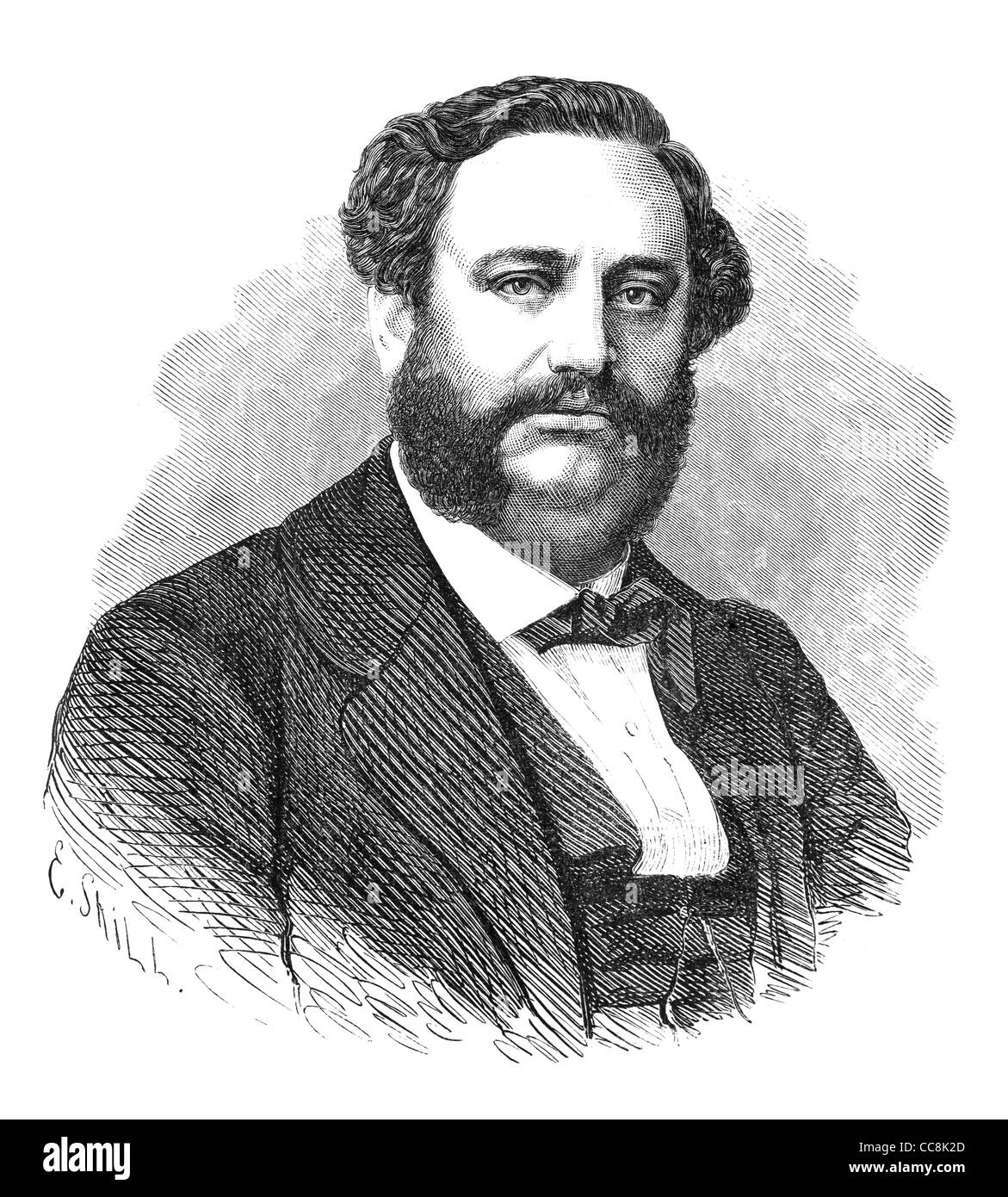 Anders Herman Bjursten (1825-1866), swedish author. Old engraving from ...