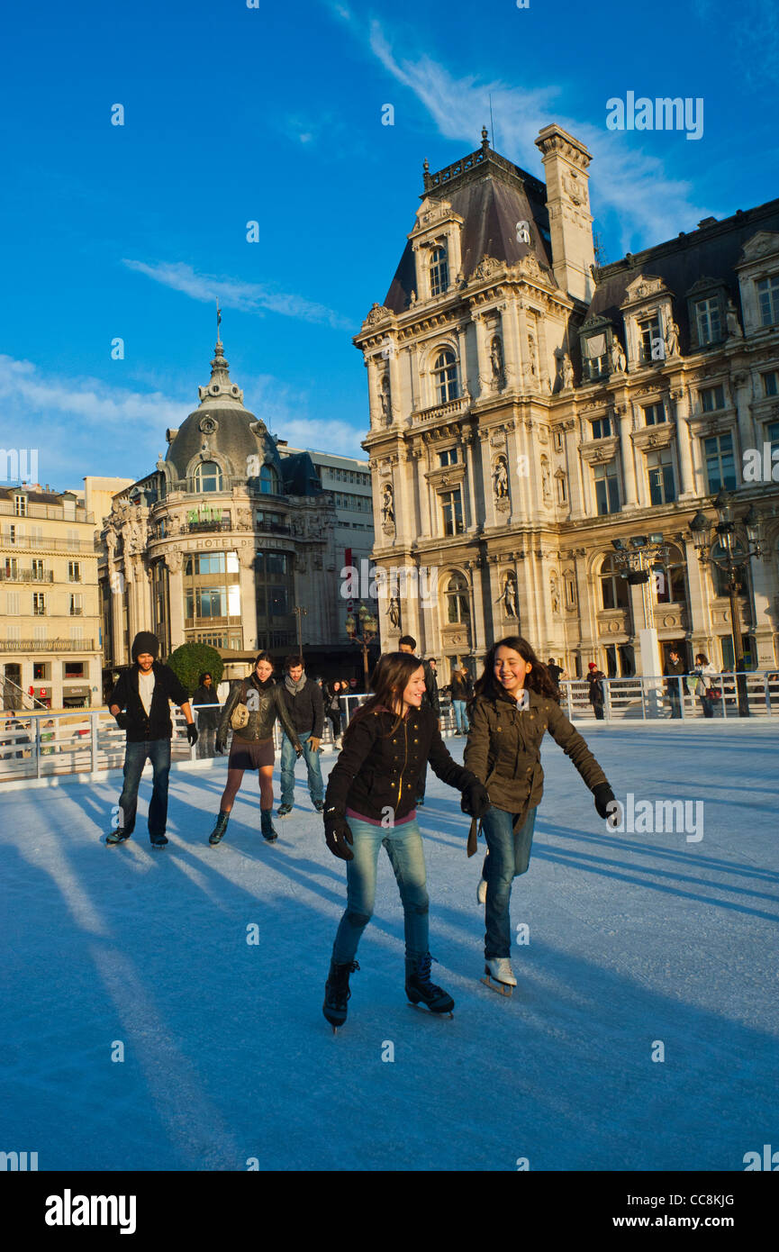 Paris, France, Town Square Scenic in Front of City Hall Building, with ...