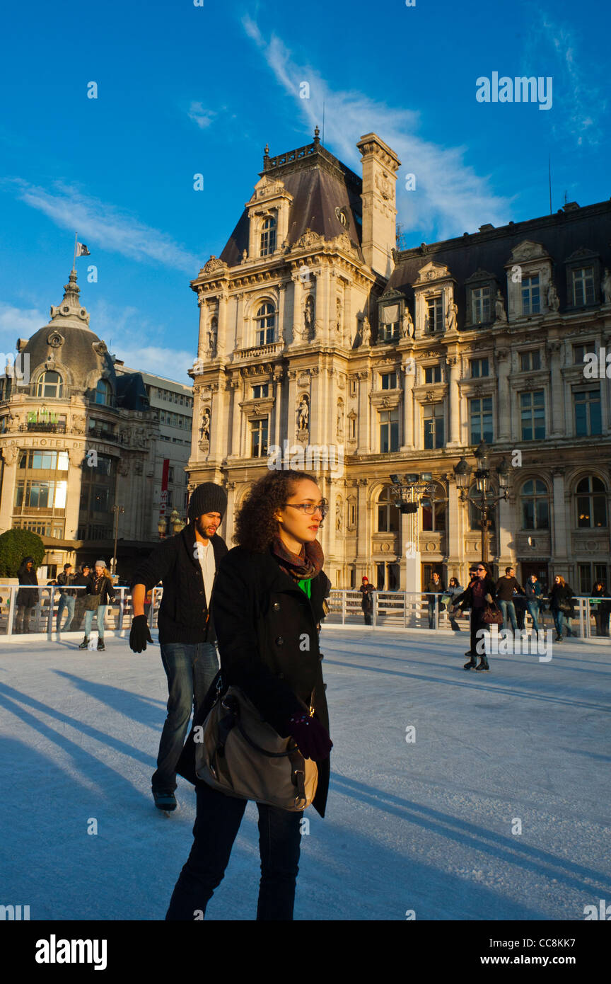Paris, France, Town Square Scenic in Front of City Hall Building, with ...