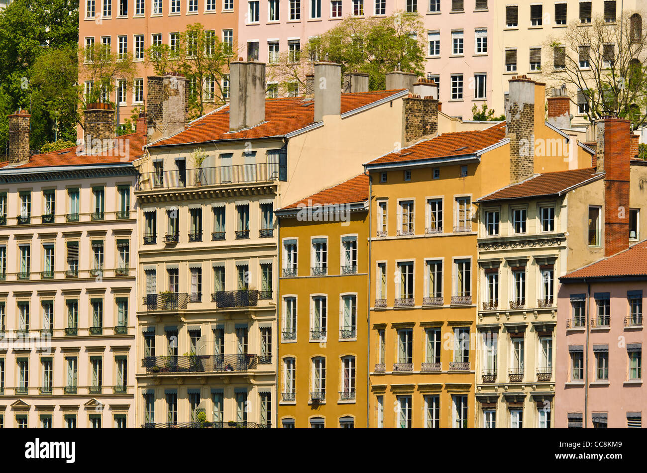Buildings in downtown Lyon, France (UNESCO World Heritage Site Stock ...
