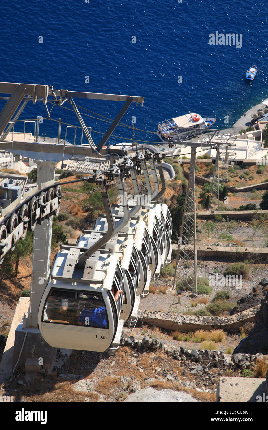 Cable car, caldera at Thira, Santorini, Cyclades Islands, Greece Stock ...