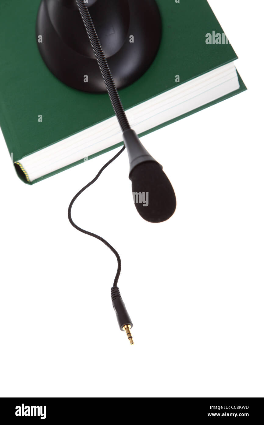 Books stack and headset with a microphone isolated on white Stock Photo ...