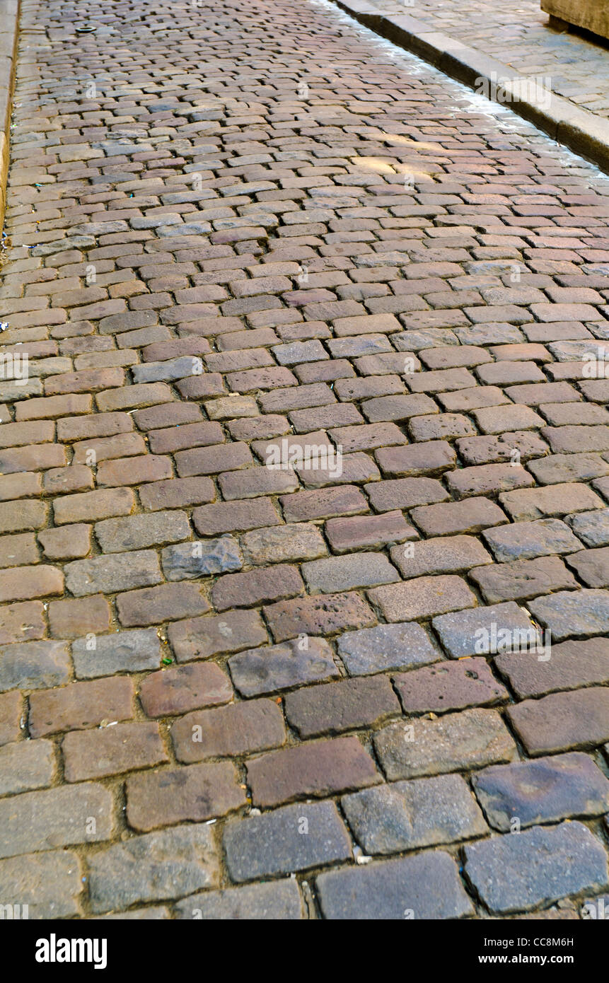 Cobblestone detail in old town Vieux Lyon, France (UNESCO World ...