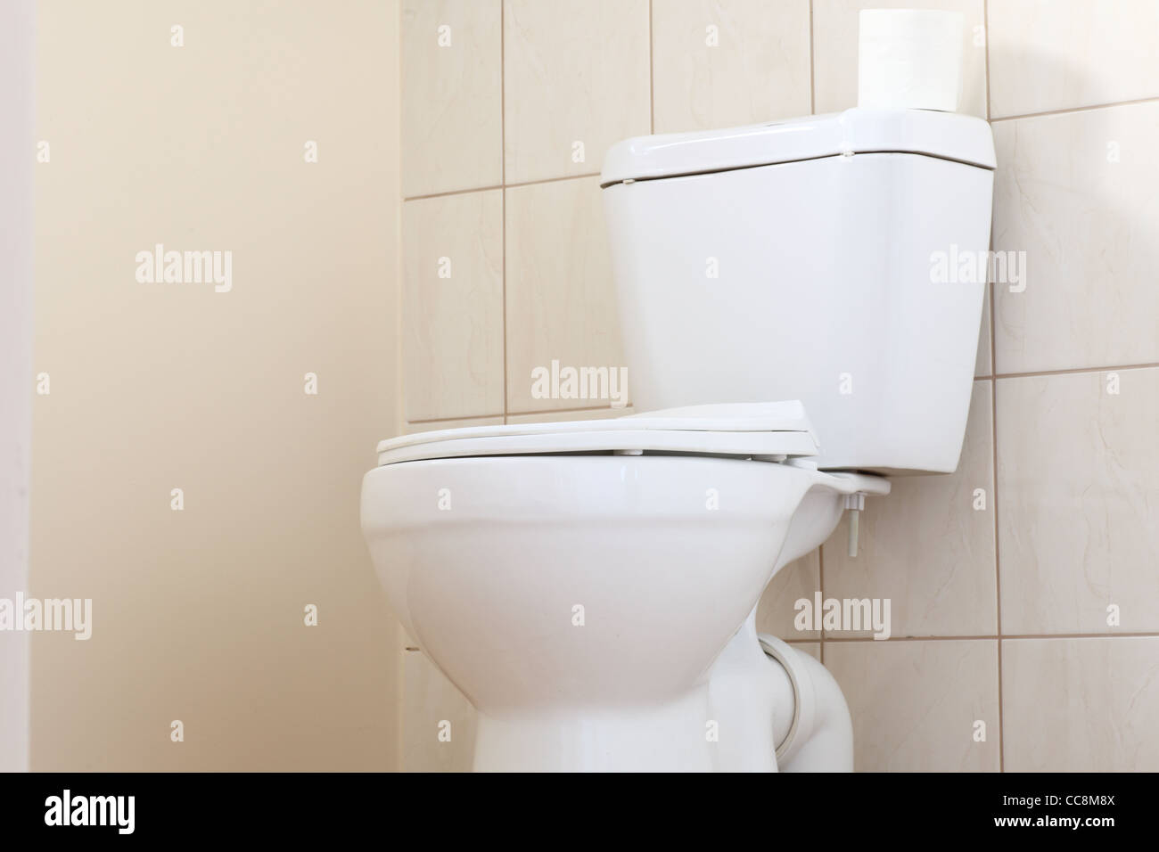 Clean and white toilet in a bathroom Stock Photo - Alamy